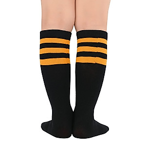Kids Soccer Socks Toddler Knee High Tube Socks Three Stripes Cotton Uniform Sports Stocking for Girls Boys Halloween Socks 1 Pack Black Orange