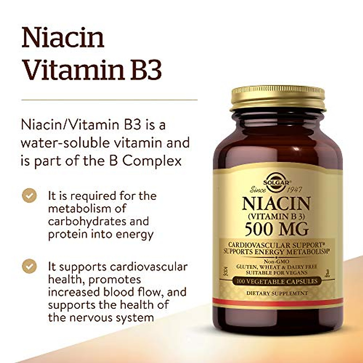 SOLGAR Niacin 500 MG, 100 CT