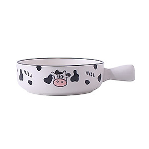 LUOZZY Ceramic Bowl Cartoon Cow Bowls with Single Handle Soup Bowls Salads Bowls Serving Bowl for Kitchen Bowl for Desserts Candy