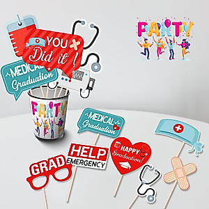 Maicaiffe Medical Graduation Party Photo Booth Props - 30 Pcs Congrats Doctor Nurse Selfie Props Favors Supplies - Nursing School Graduation Party Centerpiece Sticks - RN Graduation Party Decorations