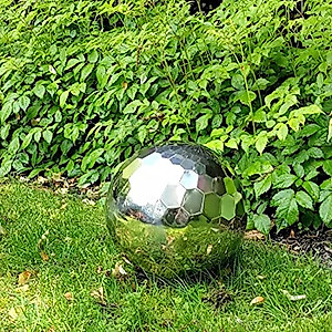 WHW Whole House Worlds Crosby Street Stainless Steel Gazing Ball for Homes and Gardens, 7.75 Inches Diameter, Faceted Mirror Surface