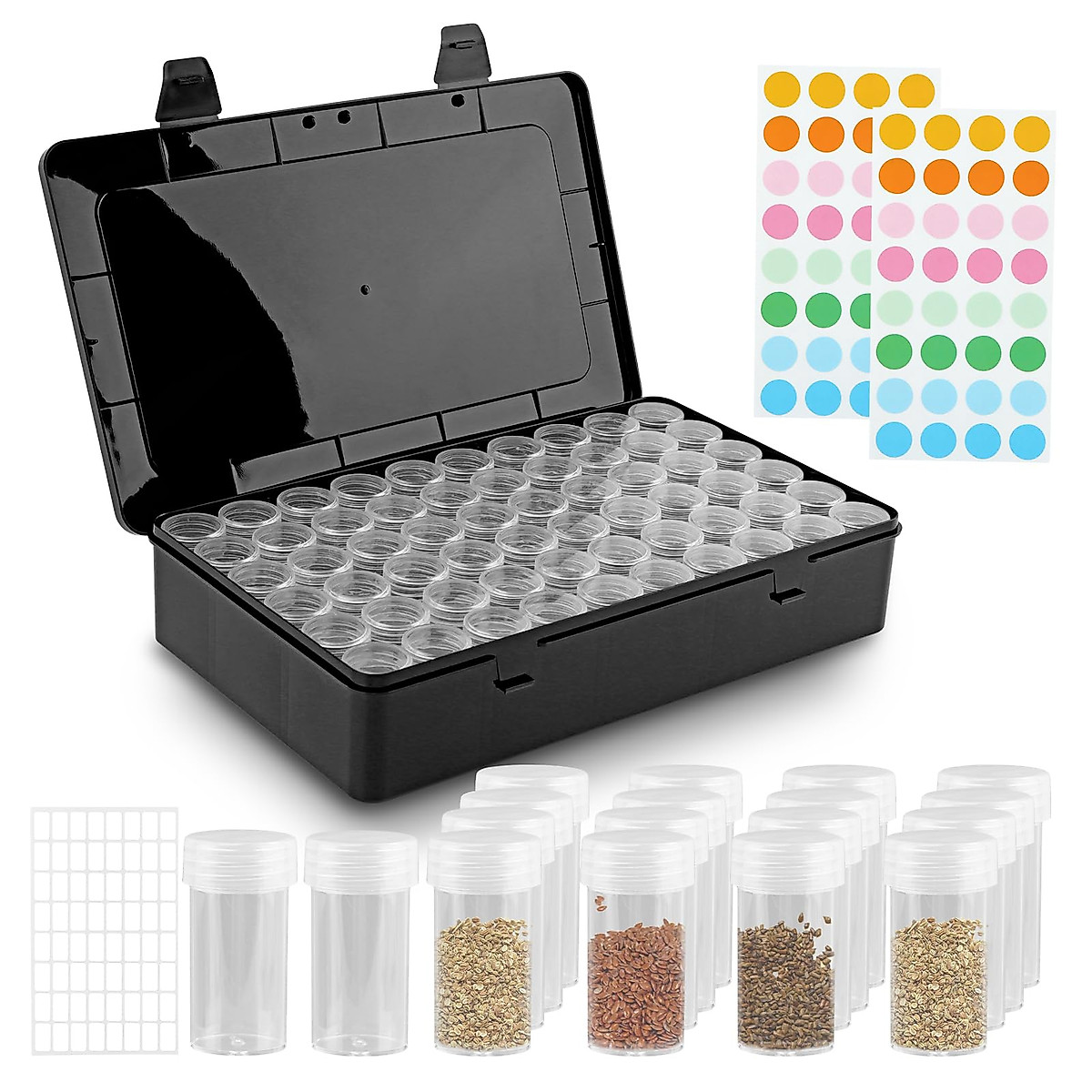 TLPCRKI 60 Slots Seed Storage Box, Opaque Light Proof Seed Organizer Storage Organizer with 3 Sheet Label Stickers, Seed Container for Flower Vegetable Plants Garden