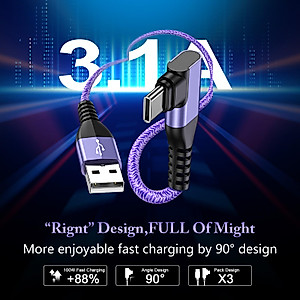 USB Type C Cable 6FT 3Pack Fast Charging Right Angle Cable,3.1A USB C Charger Phone Cord for iPhone 15 Pro,Samsung Galaxy A55 A35 A33 A32 5G S24 A15 A25 A14 A54 A11 A12 A13 A20 A21 A51 S22 S23,Moto,LG