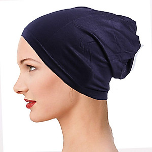 Yeieeo Slouchy Beanie for Women Fashion Under Scarf Hijab Cap Tube Shape Cap (Black)