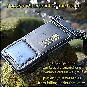 IP68 Floating Waterproof Phone Pouch, Universal Sponge Water Proof Cell Phone Case Bag with Adjustable Lanyard, Protector Pouch for iPhone 14 13 12 11 Pro Max Samsung S23 Google, Up to 6.7'' Black