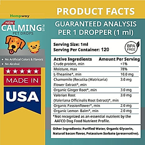 HEMPWAY Pet Calming Drops - Anti-Separation Natural Dog Cat Calming Formula for Well-Being and Comfort - 120 Servings - Bacon Flavor 4 oz 120 ml