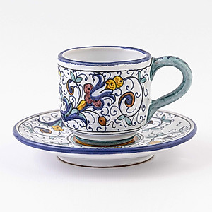 Fima thatsArte.com - Italian Ceramic Espresso Cup & Saucer Ricco Deruta Blu - Hand Painted Cup, Made in Italy Ceramics, Handmade Coffee Cups, Italian Ceramics Deruta, Italian Pottery