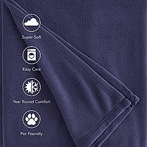 Martex Fleece Blanket Twin Size - Fleece Bed Blanket - All Season Warm Lightweight Super Soft Anti Static Throw Blanket - Navy Blanket - Hotel Quality- Blanket For Couch (66x90 Inches, Navy)