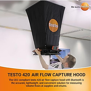 Testo 420 Flow Hood – Air Flow Meter for Airflow, air velocity, volume flow, temperature, and relative humidity – HVAC Air Flow Meter CFM with Tiltable Display, Bluetooth, and App Compatibility