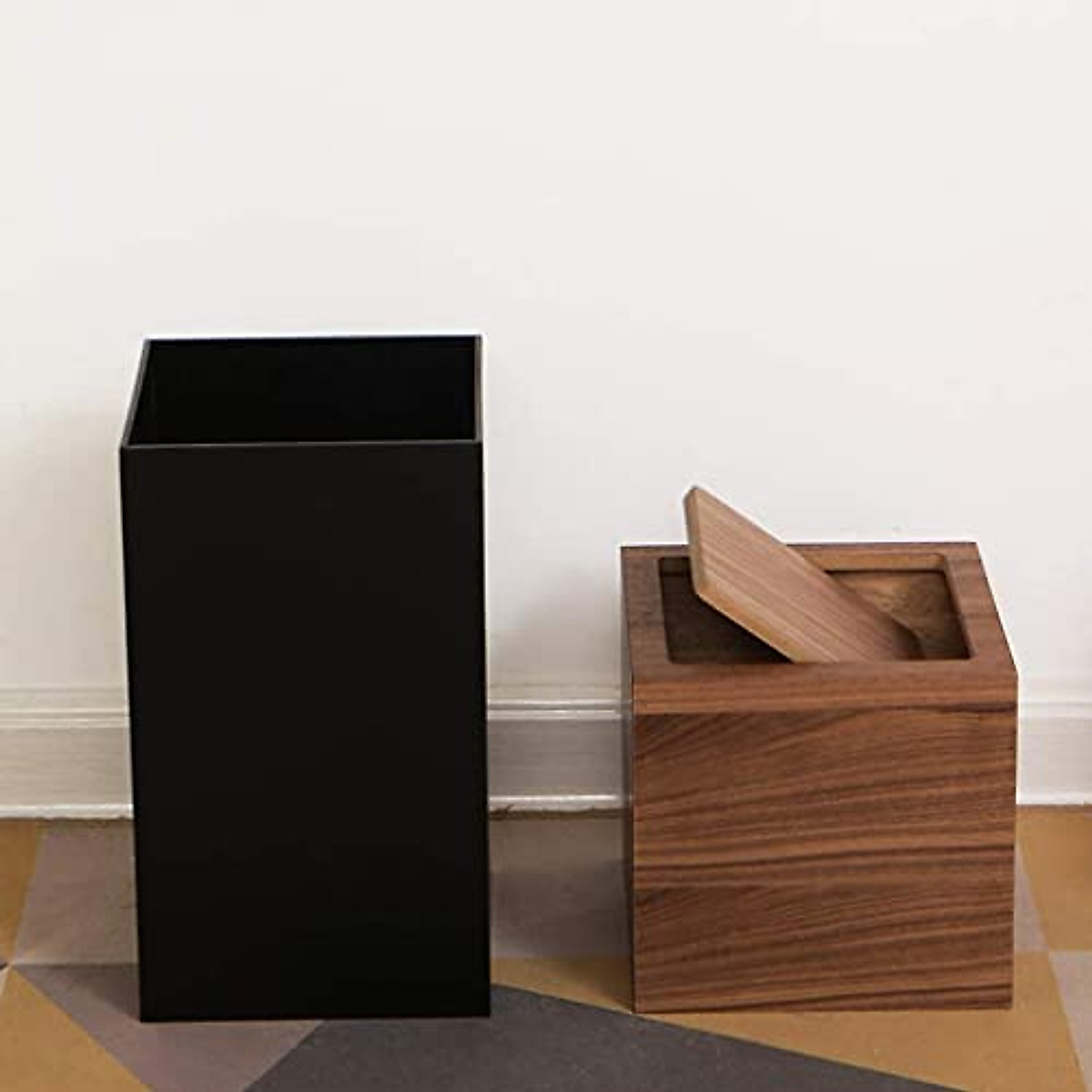 PIPONS Garbage Bin for Bathroom Rubbish Recycle Bins 12Liter/3.17 Gallon Solid Wooden Trash Can Retro Semi Open for Kitchens,Home Bedroom Living Room Trash Can Wastebasket