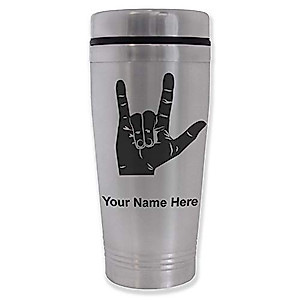 LaserGram 16oz Commuter Mug, Sign Language I Love You, Personalized Engraving Included