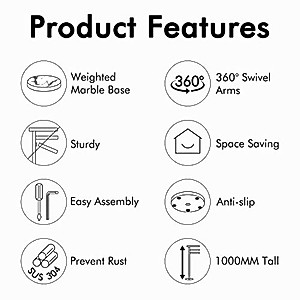 KES Towel Racks for Bathroom, 40-Inch Swivel Arms Standing 3 Bath Towel Racks with Weighted Marble Base, SUS304 Stainless Steel Brushed Finish, BTH219-2