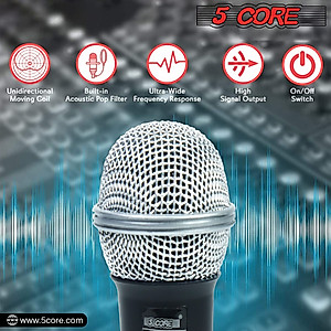 5 CORE Karaoke Microphone Dynamic Vocal Handheld Mic Pair Cardioid Unidirectional Microfono w On and Off Switch Includes XLR Audio Cable for Singing, Public Speaking & Parties PM 305 2PCS