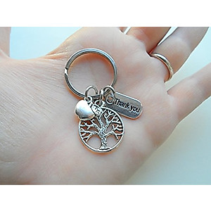 Small Tree Keychain Appreciation Gift, Thank You Charm with Apple Charm Keychain - Thanks for Helping Me Grow (Set of 10)