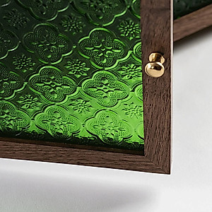 ZYR Cupboard,Retro Small Cabinet with Green Embossed Glass Sideboard Home Wooden Decorative Cabinet Kitchen Bathroom Countertop Cabinet Double Door Pantry Storage