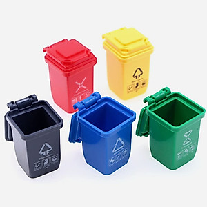 NUOBESTY Miniatures 5 Pcs Mini Curbside Garbage Trash Bin Pen Holder Creative Recycle Can Pencil Cup Desktop Organizer for Home Office Mini Garbage Cans Miniature Trash can