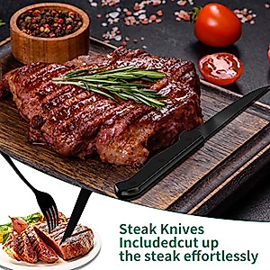 49piece Black Silverware Set with Organizer, Stainless Steel Flatware Set for 8 with Drawer Tray, Kitchen Tableware Service Cutlery Matte Steak Knives Fork Spoon for Home Restaurant, Dishwasher Safe