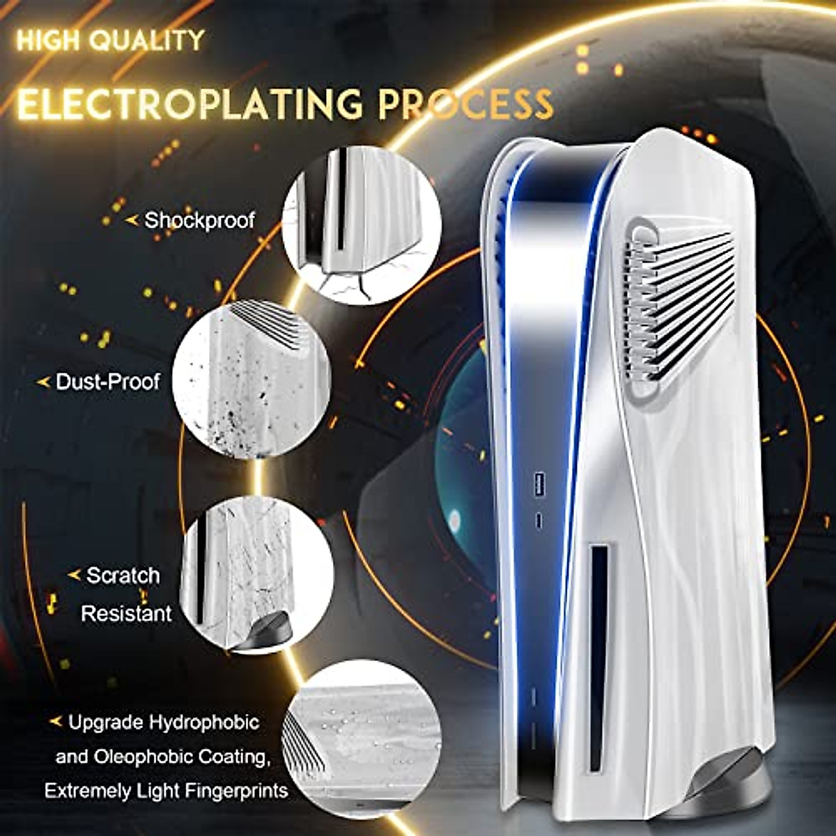 SIKEMAY PS5 Cover Plates for Playstation 5 Console Disc Edition, PS5 Accessories Face plates Side Shell with Cooling Fan Vents, Hard Shockproof Protective Custom Dust Skin Covers Case (Plating Silver)