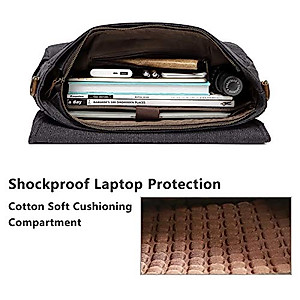 VASCHY Messenger Bag for Men, Vintage Water Resistant Waxed Canvas Satchel 15.6 inch Laptop Briefcase Shoulder Bag with Padded Shoulder Strap Gray