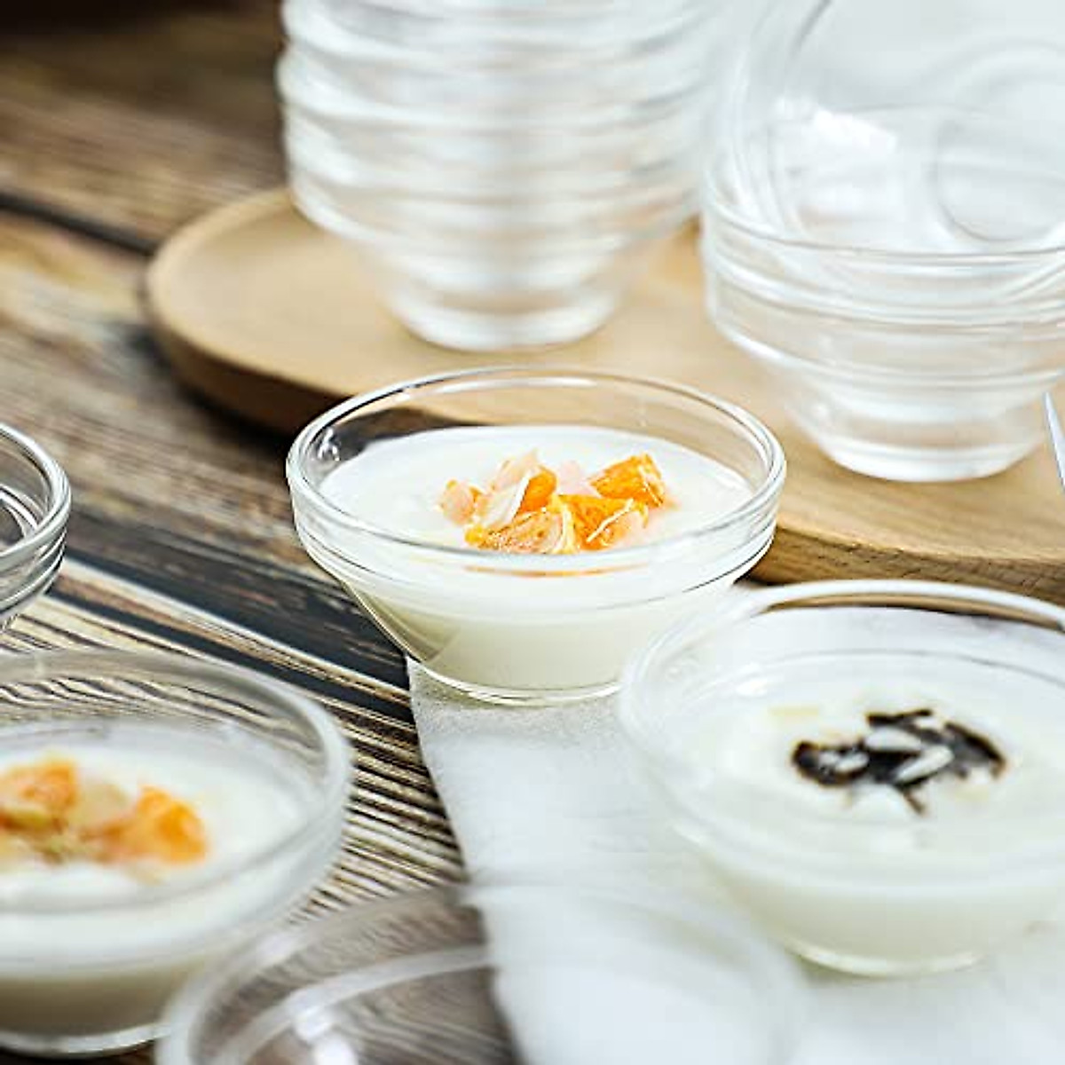 JHNIF 12pcs Clear Glass Soy Sauce Dipping Bowls Side Dishes for Snack Sushi Fruit Appetizer Dessert. 3 Inch