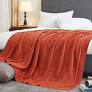 Eychei Rust Orange Knitted Throw Blanket,Lightweight Decorative Knitted Blanket,Warm and Soft Throw Blanket for Sofa Couch Bed Chair 50"x60"