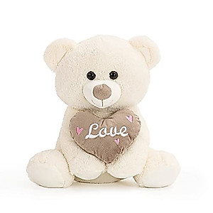 MODIFYI Plush Toys, Gift Toy, Huggable Bear Stuffed Animal Toy, Hugging A Heart-Shaped Toy, Soft and Lovely Plush Puppy, Washable, Suitable for Newborns, Toddlers, Kids, Multi, Beige, 9"