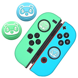 Switch Thumb Grip Caps Joystick Cap for Nintendo Switch & Lite Animal Crossing Cute Little Bear Design (2 PCS Green & Blue), Soft Silicone case for Joy-Con Controller