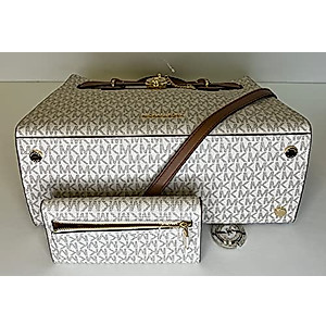 MICHAEL Michael Kors Hamilton MD Satchel bundled with Trifold Wallet and Purse Hook (Signature MK Vanilla/MK Vanilla)