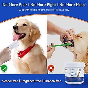 Dog Toothbrush Pet Finger Cover Wipes, Dog Dental Wipes for Pet Dental Teeth Cleaning, 50 Count