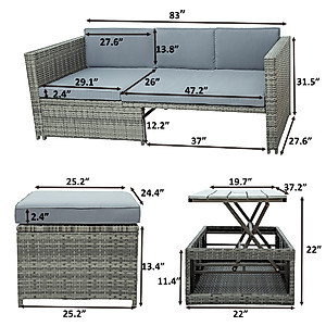 Brabrety 4 Pieces Outdoor Patio Furniture Sets,All-Weather PE Wicker Sectional Sofa Set with Retractable Table,Conversation Set for Backyard, Free Combination