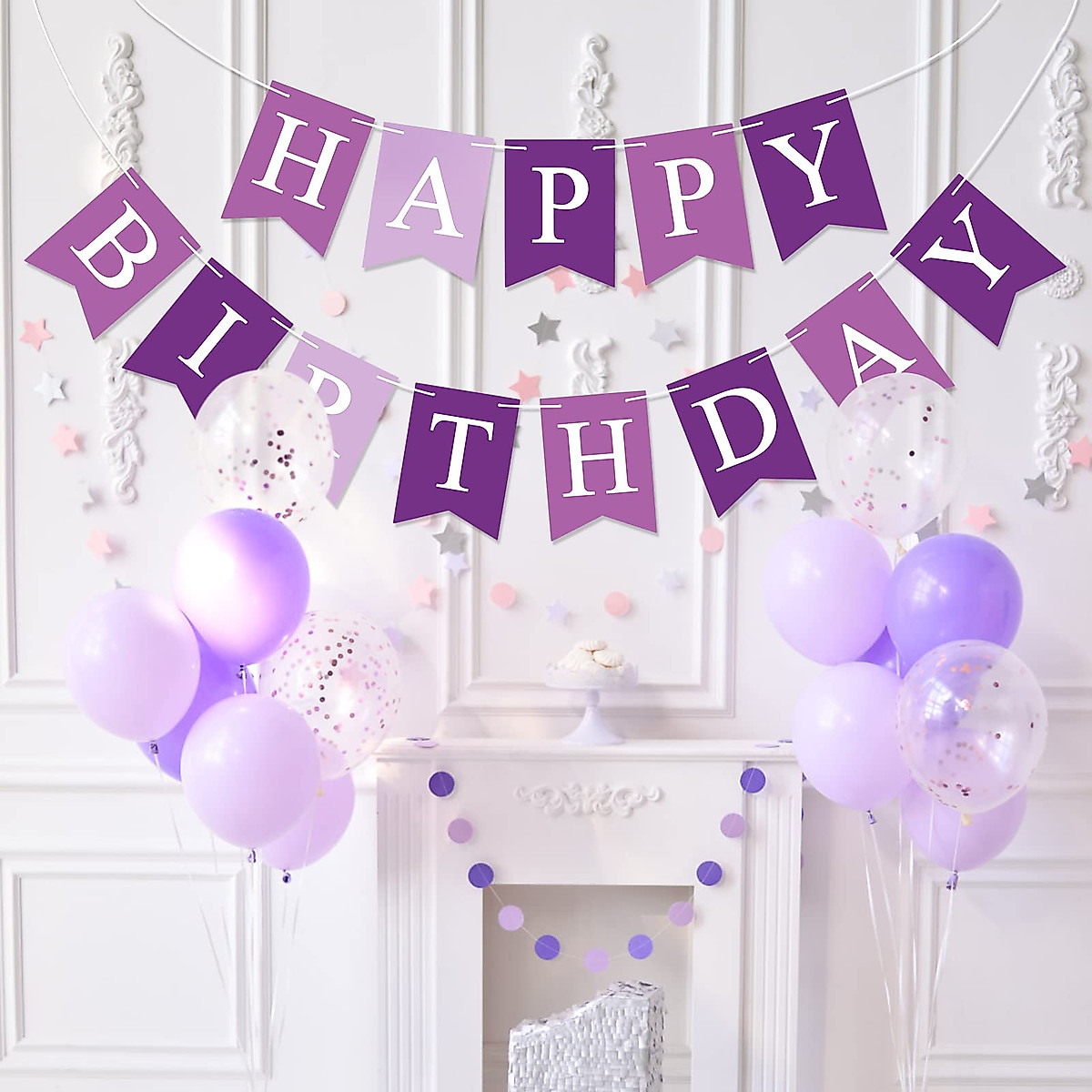 Waenerec Purple Happy Birthday Banner Sign Happy Birthday Bunting Banner Garland for Kids Girl Woman Birthday Tea Party Decorations Bunting Flag Birthday Party Supplies