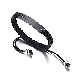 VNOX Custom Engraving Handmade Braided Rope Adjustable Medical Alert ID Bracelet Fits Adults,5.9-9 Inches