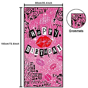 Hot Rose Pink Lip Happy Birthday Banner Backdrop Background Burn Book Theme Decor for Bridal Shower Wedding Night Out Hen Movie Party Bachelorette Party Girls Woman Birthday Party Favors Decorations