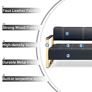 Vanress 58" Faux Leather Sofa,Leather Couch,Mid-Century Modern Leather loveseat Sofa with Comfy Upholstered and armrests,Small Couch for Small Spaces,Office,Apartment,Living Room,Black