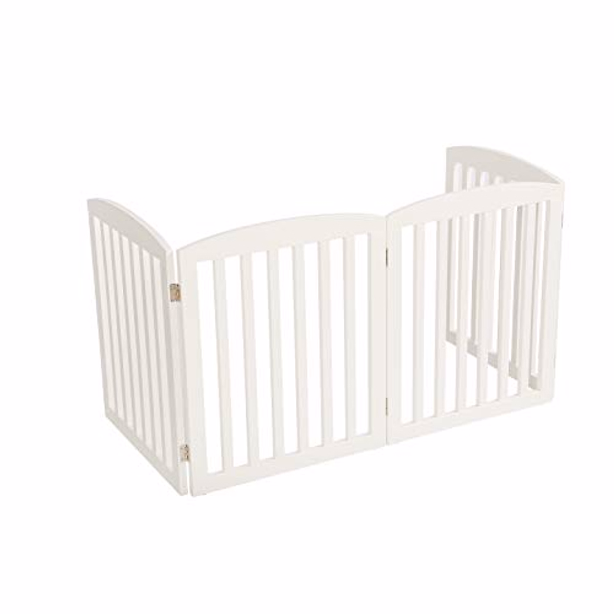 PAWLAND Wooden Freestanding Foldable Pet Gate for Dogs, 24 inch 4 Panels Step Over Fence, Dog Gate for The House, Doorway, Stairs, Extra Wide (White, 24" Height-4 Panels)