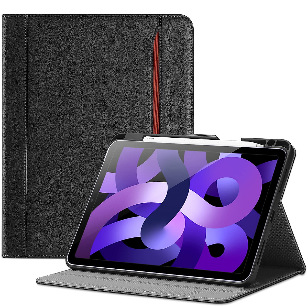 ProCase for iPad Air 11 Inch 2024 / iPad Air 5 2022 / Air 4 2020 Case 10.9 [Support Pencil 2 Charging], Leather Stand Folio Protective Cover Case with Pencil Holder for iPad Air 10.9/11 Inch -Black