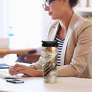 NTVOWPZO Travel Coffee Mug Flute Music Insulated Travel Mug Stainless Steel Coffee Tumbler Travel Coffee Cup Reusable Coffee Cups with Lids for Hot And Cold Drink