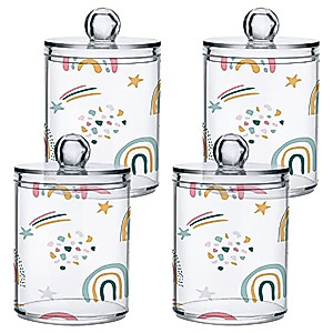Kigai 2PCS Cartoon Rainbow Qtip Holder Dispenser with Lids - 14 oz Bathroom Storage Organizer Set, Clear Apothecary Jars Food Storage Containers, for Tea, Coffee, Cotton Ball, Floss