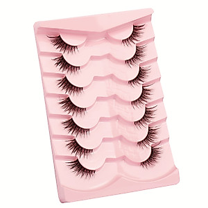 Gmagictobo False Eyelashes Natural Half Lashes Cat Eye Clear Band Lashes Fluffy Wispy 3D Faux Mink Lashes Pack Soft Strips Fake Eyelashes 7 Pairs