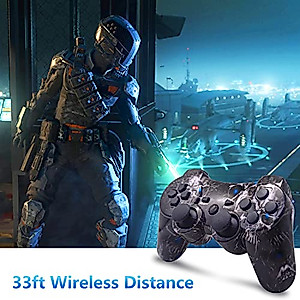 TUOZHE Wireless Controller for PS3, 2 Pack Controller for Play 3, 6-Axis with High-Performance Double Shock, Motion Control, USB Charging Cable(Blue Flash and Purple Sky)