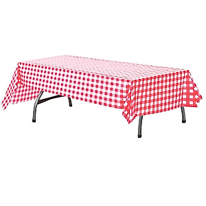 AnapoliZ Plastic Checkered Tablecloth | 6 Pcs Pack - 54” Wide x 108” Long | Red and White Picnic Disposable Table Cover | Rectangular Gingham Tablecover for Birthdays, Carnivals, Parties