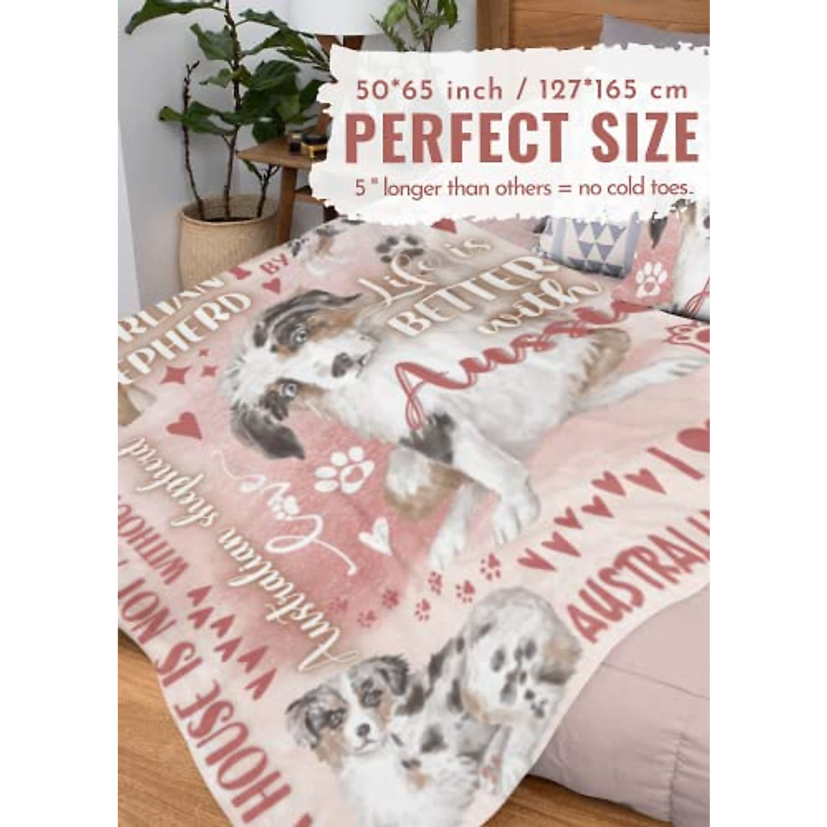InnoBeta Australian Shepherd Gifts for Women, Best Aussie Blanket for Aussie Mom, Australian Shepherd Throw Blanket, 50 x 65 inch, Skin Friendly