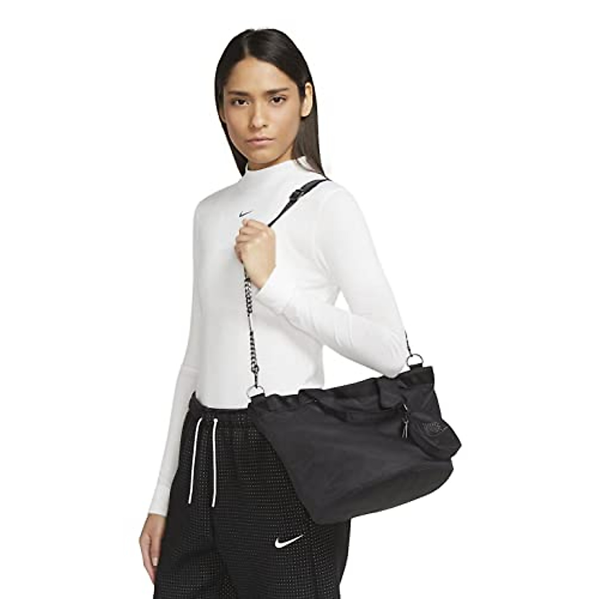 Nike Sportswear Futura Luxe Women's Tote Purse Bag (10L) (Black/Light Smoke Grey)