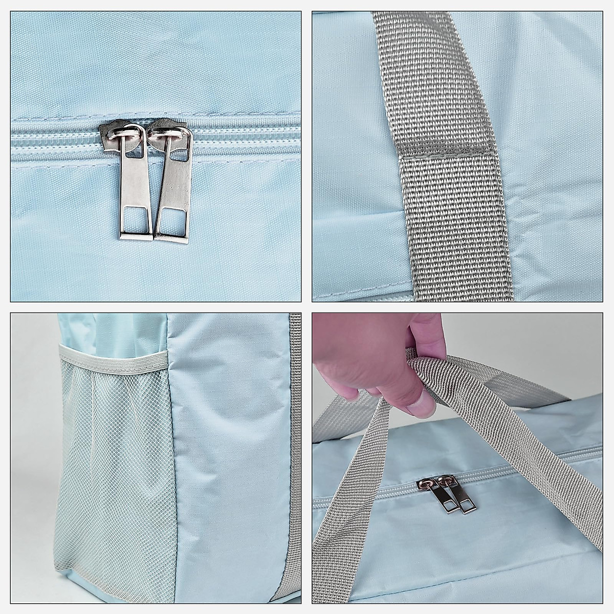 Travel Tote Bag,For Spirit Airlines Personal Item Bag 18x14x8 Foldable Travel Duffel Bag Tote Lightweight Weekender Overnight Carry on Luggage Bag for Women and Men (D-Light blue-lining,side pockets)