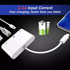 Ddida 3 in 1 Gigabit Ethernet Adapter with USB 3.0 OTG for Fast File Transfer, Compatible with iOS Devices