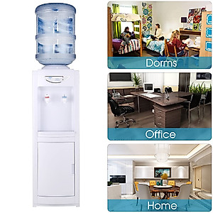 Timoau Top Loading Hot and Cold Water Dispenser, 5 Gallons Water Coolers with Storage Cabinet & Child Safety Lock for Home or Office Use, White