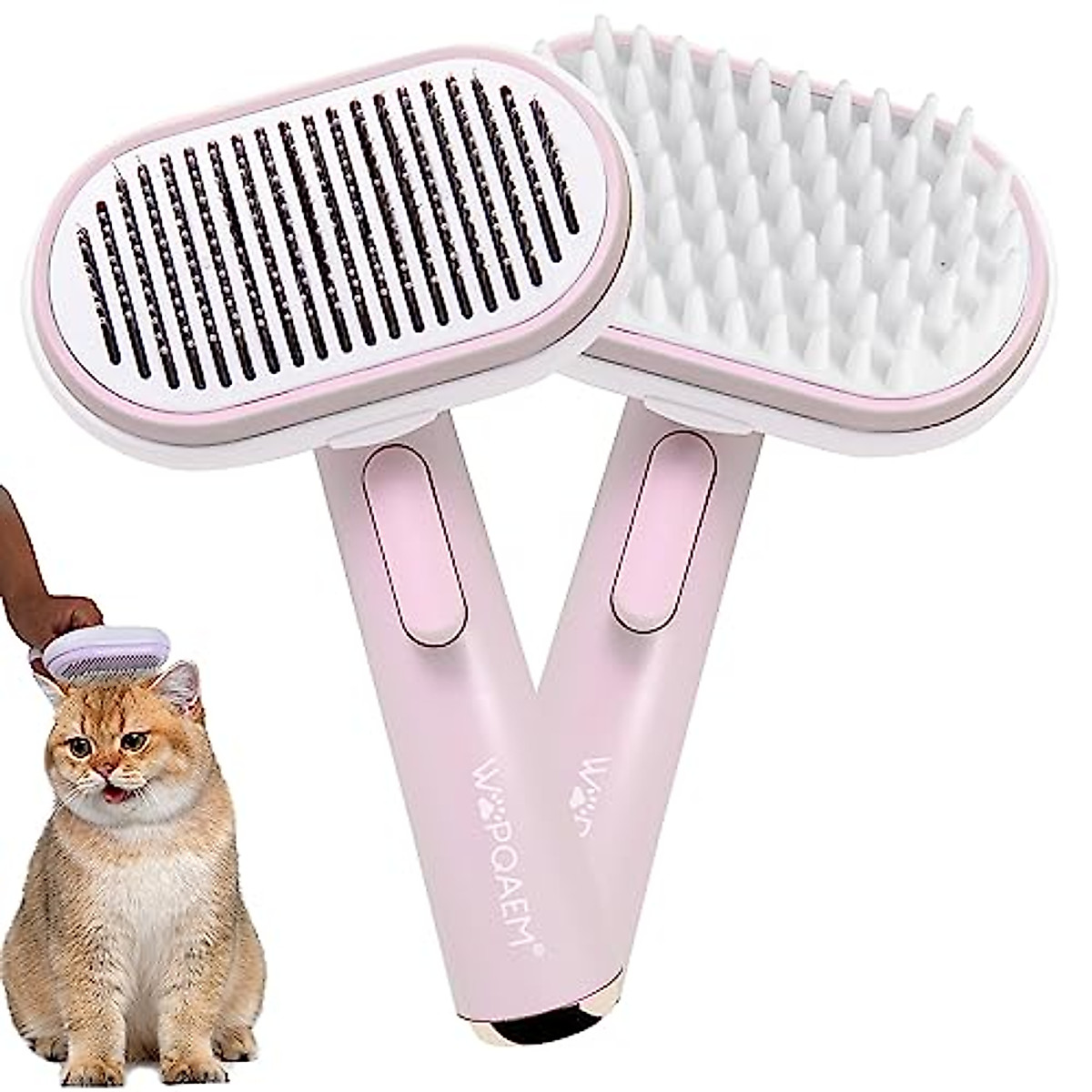 WOPQAEM Cat Brush, Self Cleaning Slicker Pets Grooming Tool for Shedding Long or Short Haired Indoor Cats, Removes Mats Tangles Loose Fur of Large Medium Small Dogs (Pink)