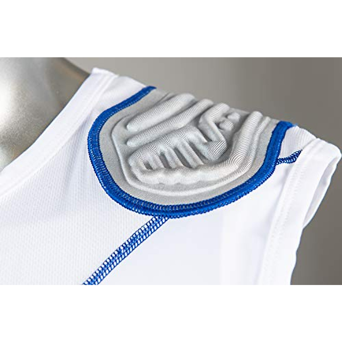 CHAMPRO men Bull Rush Football Compression Shirt with Integrated Cushion System , White, Grey, Large