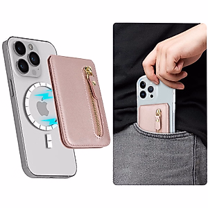 Cavor Compatible with Apple Magsafe Wallet with Adjustable Stand,Magnetic Wallet for iPhone 16 Pro Max/15/14 Plus/13/12 Magsafe Card Holder Magsafe Phone Wallet Zipper Pocket-Pink