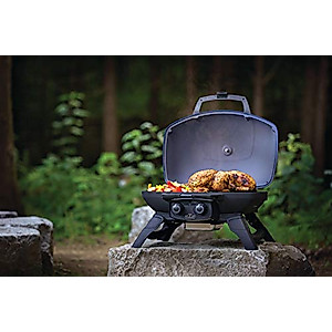 Napoleon TravelQ 285 Portable Gas BBQ Grill, Propane, Blue Lid - TQ285-BL-1 – Two Burners, Cast Iron Cooking Grids, Ideal for Camping & Tailgating